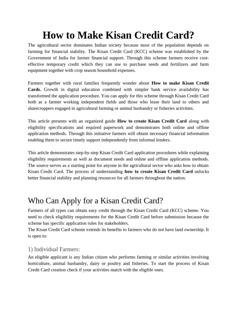 How To Make Kisan Credit Card | PDF | Credit Card | Credit