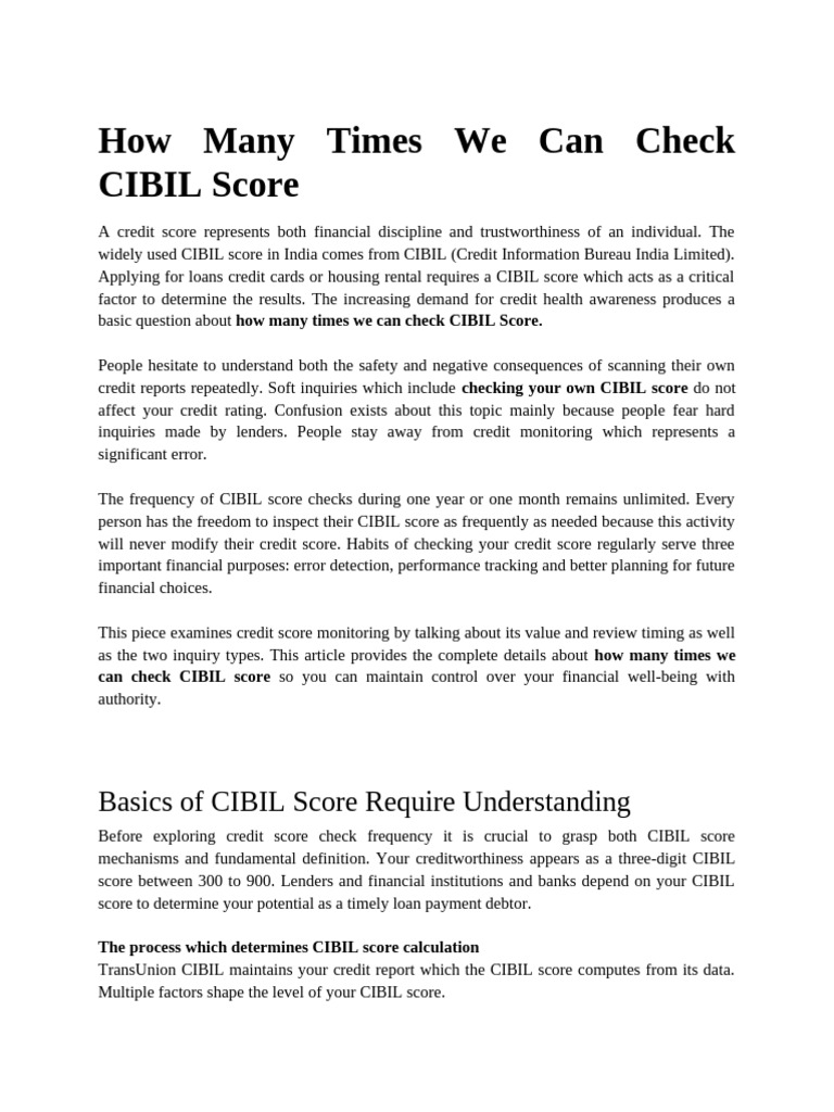 Unlimited CIBIL Score Checks Explained | PDF | Credit History | Credit