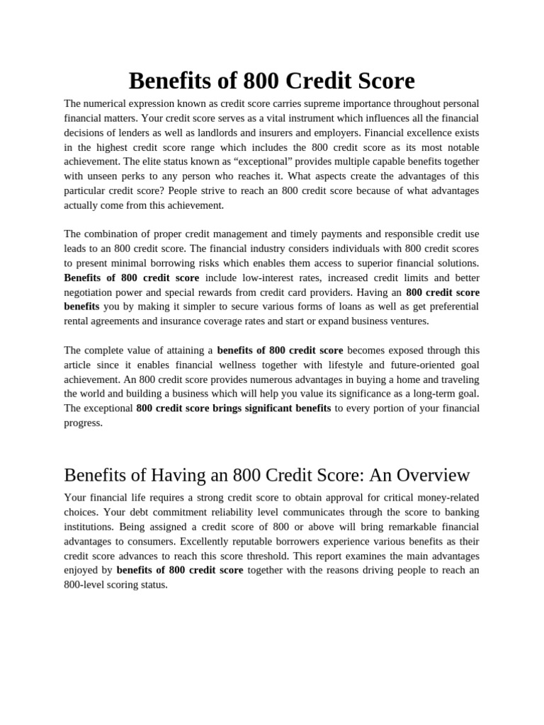 Benefits of 800 Credit Score | PDF | Credit | Finance & Money Management