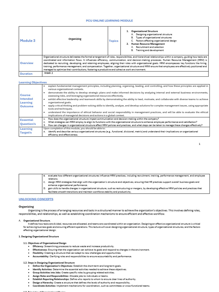 MGMT COURSE - Module 3 - Organizing | PDF | Recruitment ...