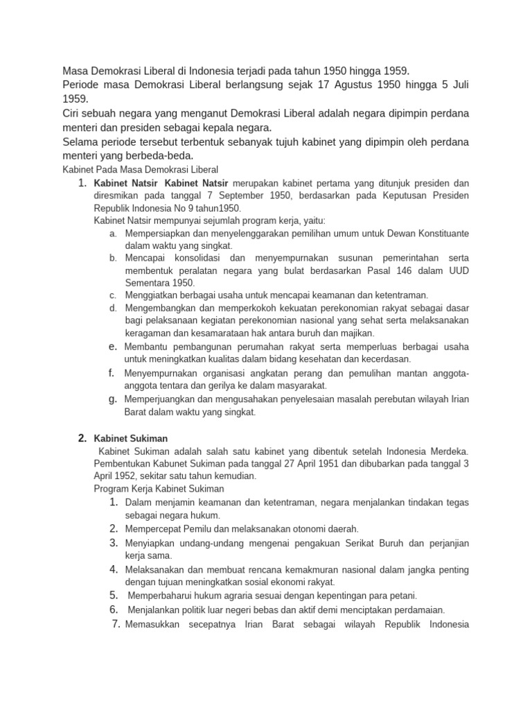 Tujuh Kabinet Masa Demokrasi Liberal | PDF