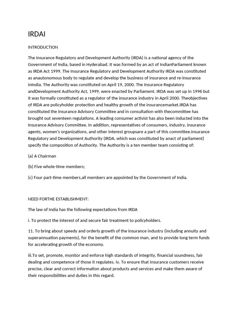 Role of IRDA in India's Insurance Sector | PDF | Economies | Insurance