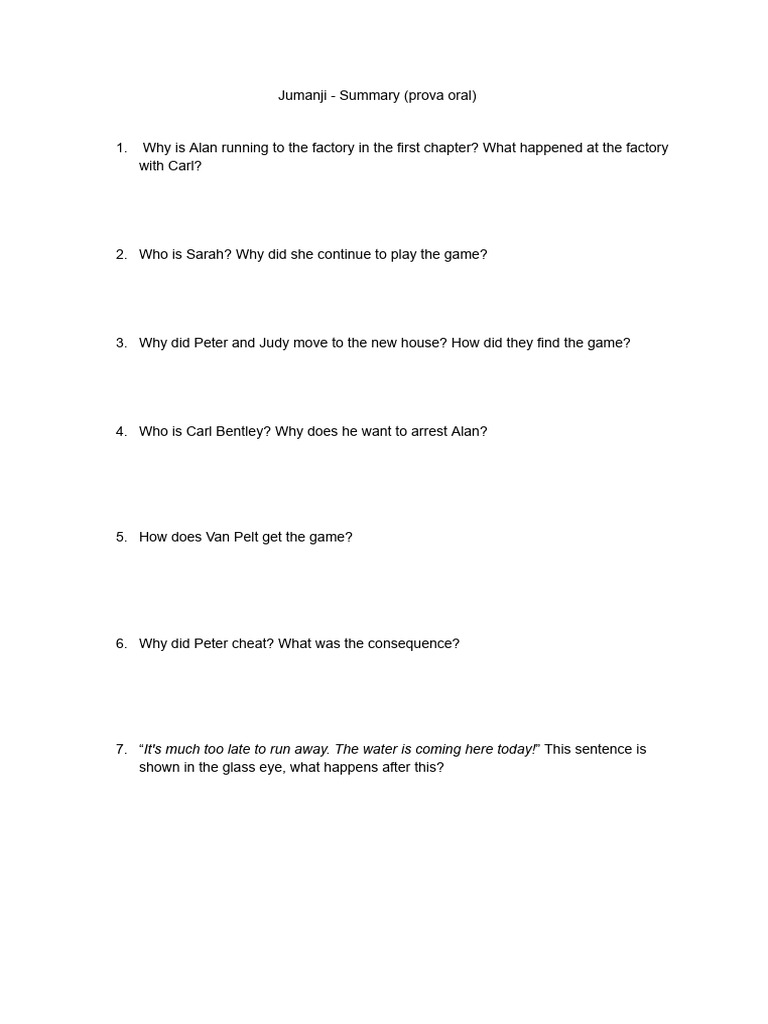 Jumanji - Summary (Prova Oral) | PDF