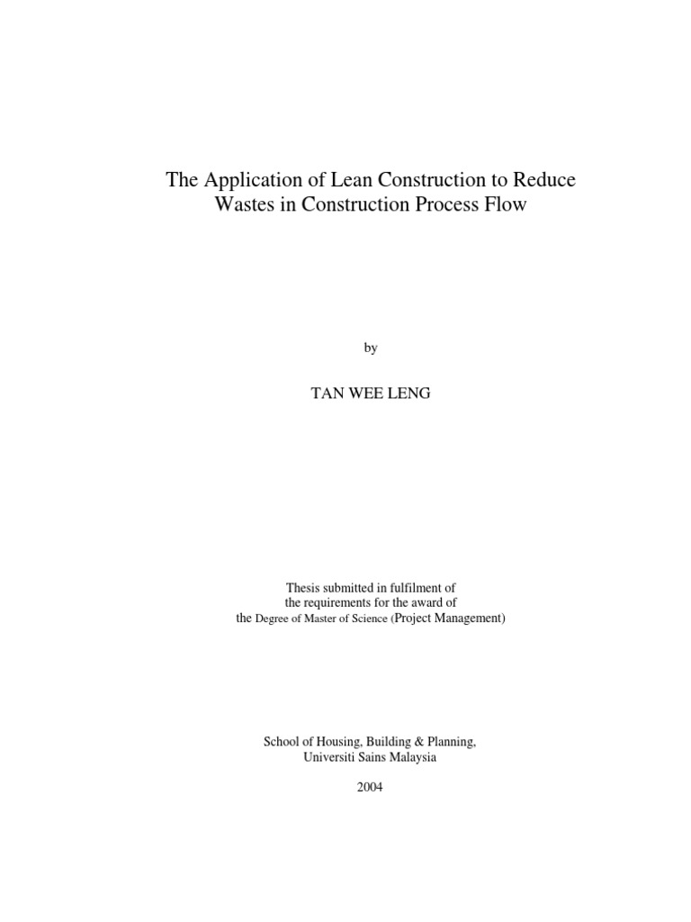 The Application of Lean Construction To Reduce Waste in Construction ...
