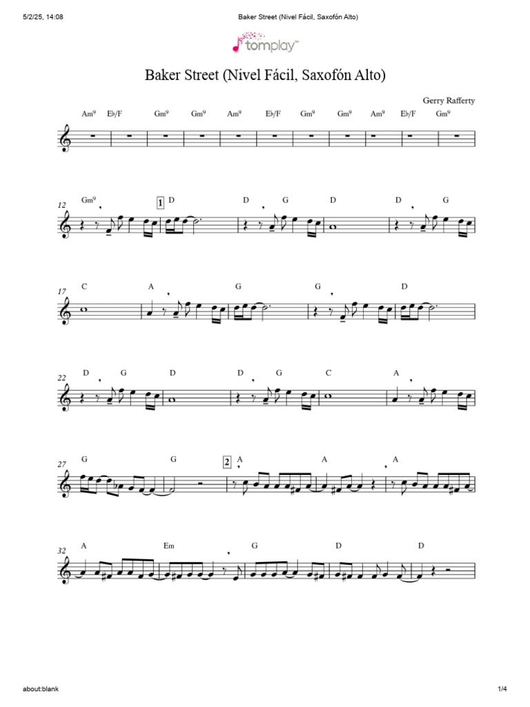 Baker Street (Nivel Fácil, Saxofón Alto) | PDF