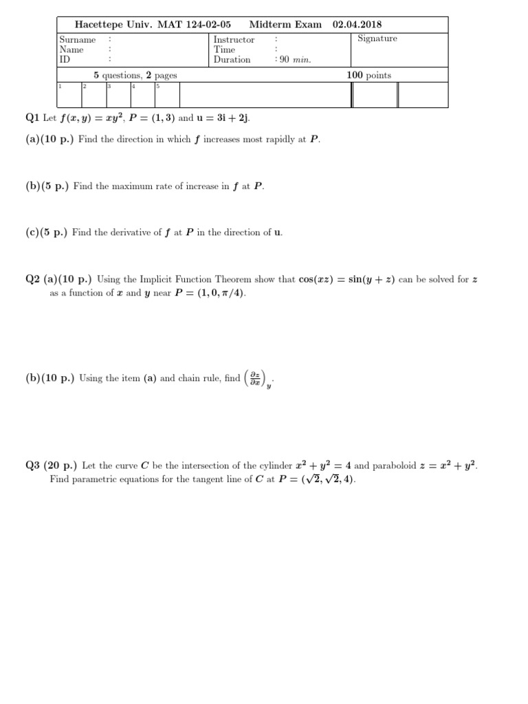 2018 Spring - Midterm Exam | PDF