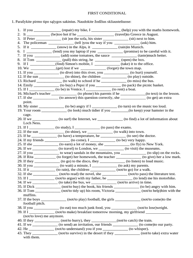 If Sentences Type 1 First Type Conditionals Grammar Drills 119169 | PDF