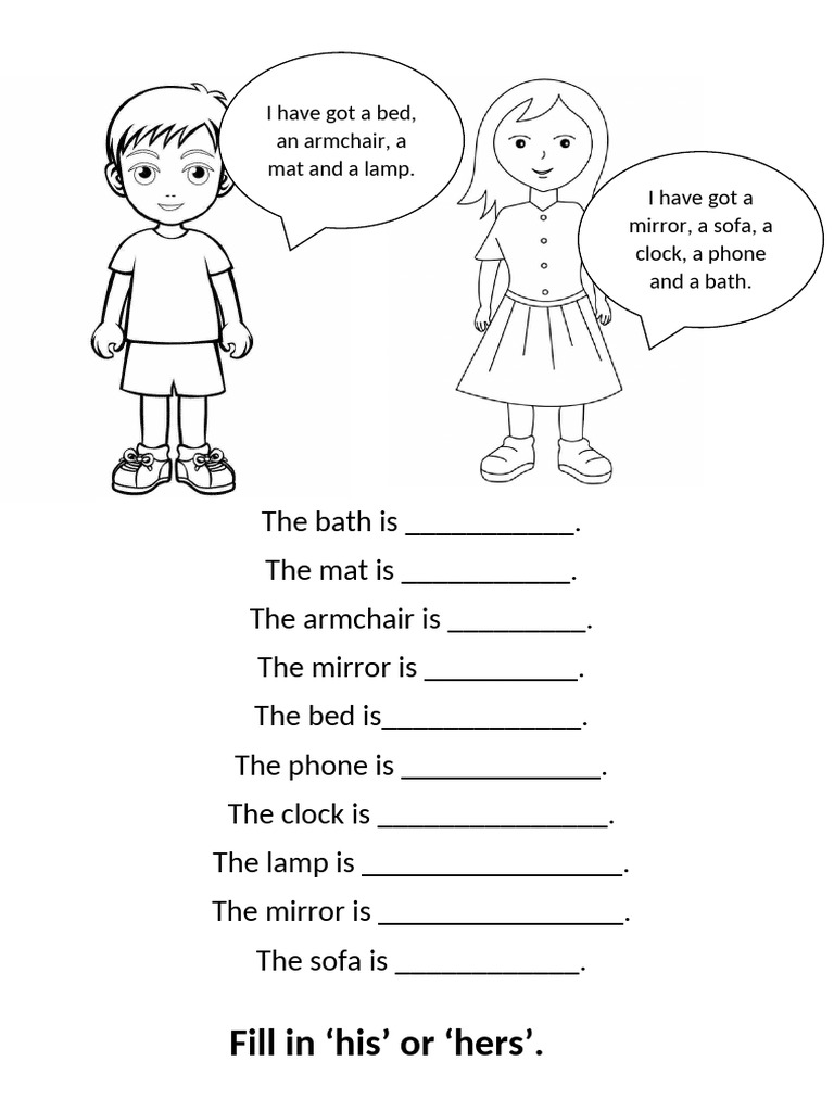 Possessive Pronouns His Hers Worksheet Templates Layouts - 113418 | PDF