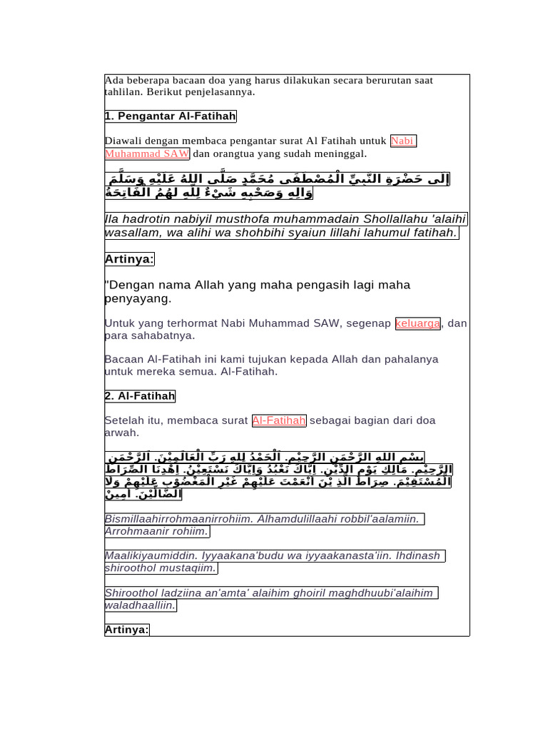Bacaan Doa Tahlilan Arwah Lengkap | PDF