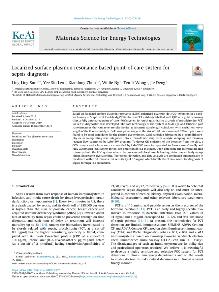 Localized Surface Plasmon Resonance Based Point-Of-Care System For Sepsis Diagnosis | PDF ...