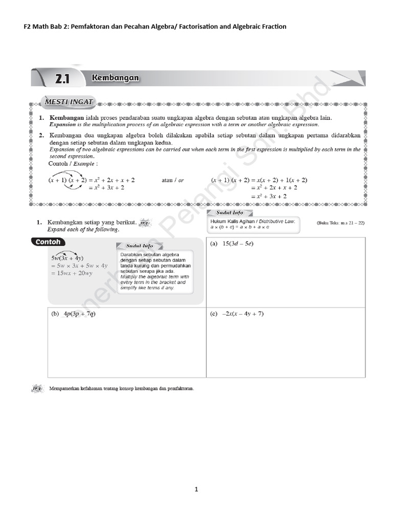 Math F2 Bab 2 Pemfaktoran | PDF