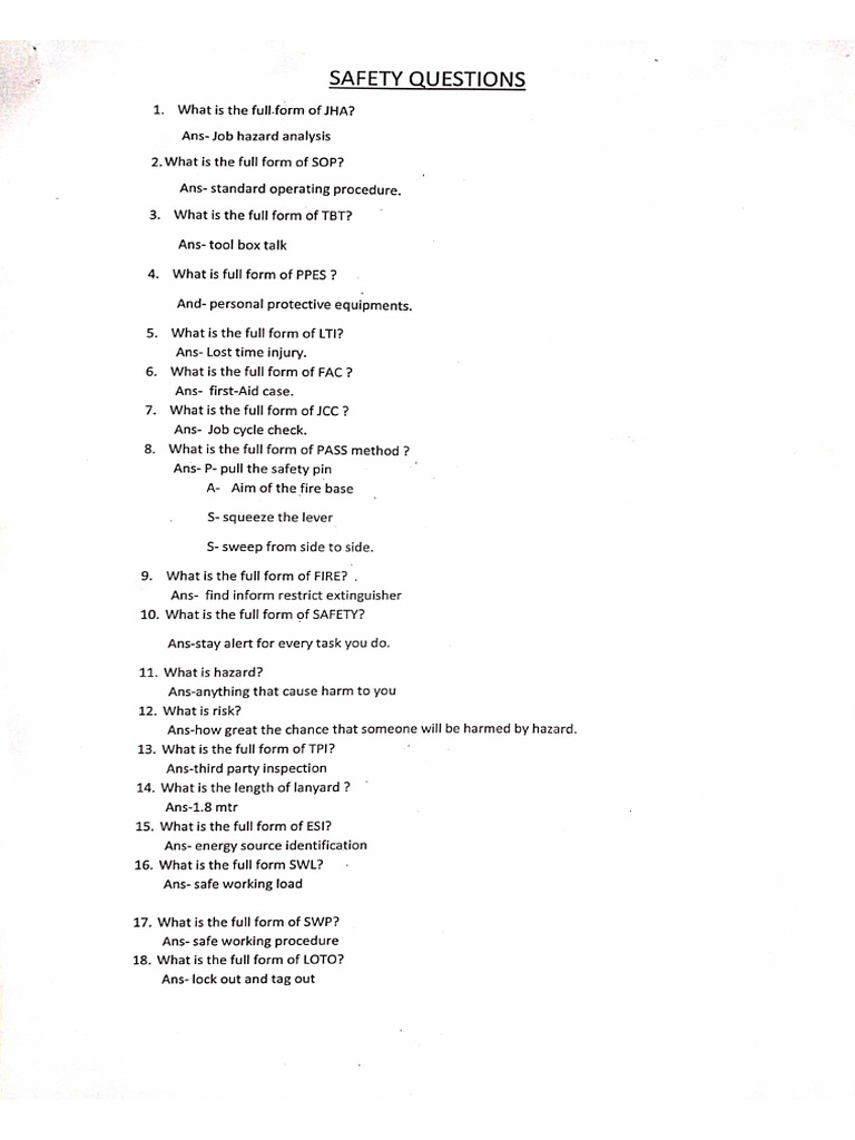 100 Safety Questions | PDF