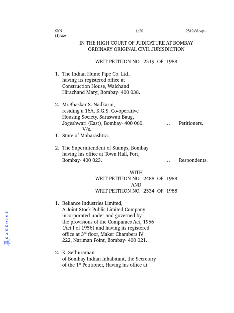 Bombay High Court Writ Petitions 1988 | PDF | Judgment (Law) | Common Law