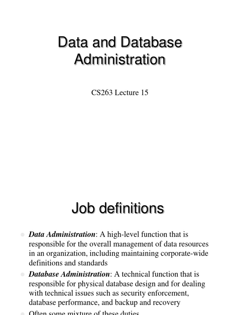 Lec 15 Database Admin Pdf Databases Areas Of Computer Science