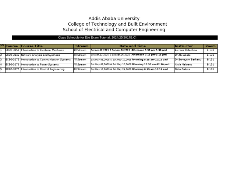 Addis Ababa University Exit Exam Schedule 2025 | PDF