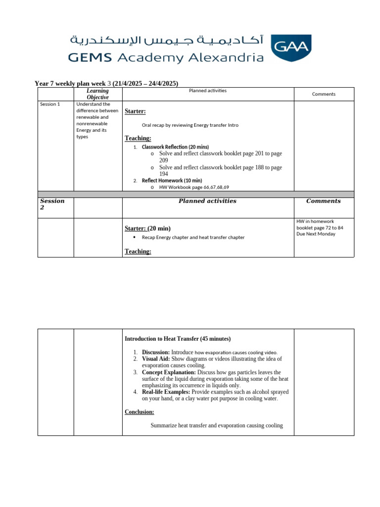 Weekly Plan Week 3 Term 3 Year 7 Science | PDF
