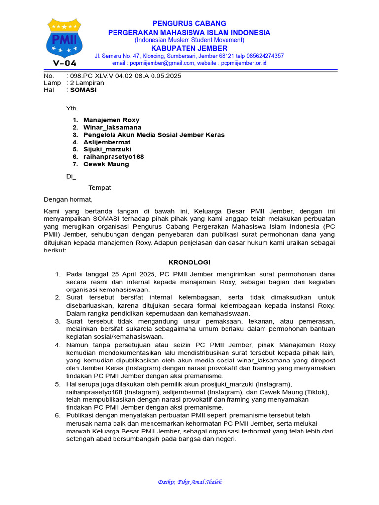 Surat SOMASI Pencemaran Nama Baik-1 | PDF