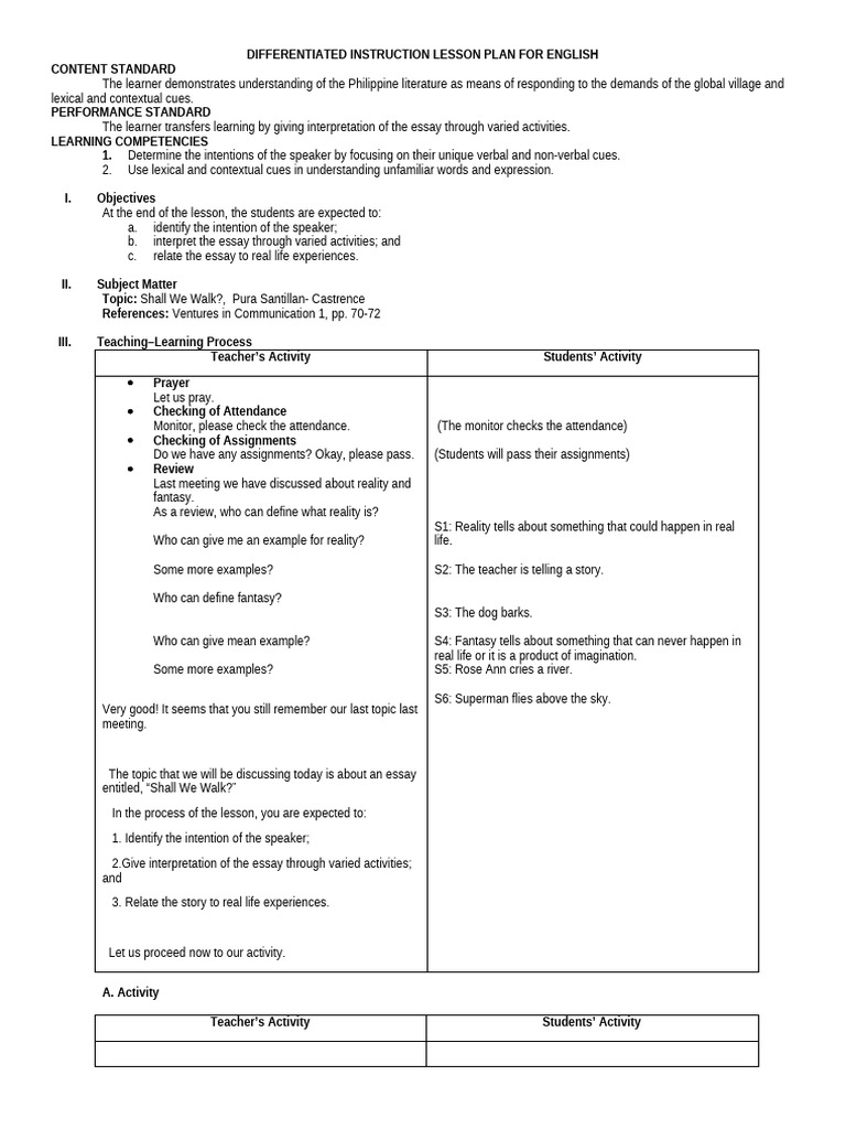 Differentiated Instruction Lesson Plan F | PDF | Differentiated ...