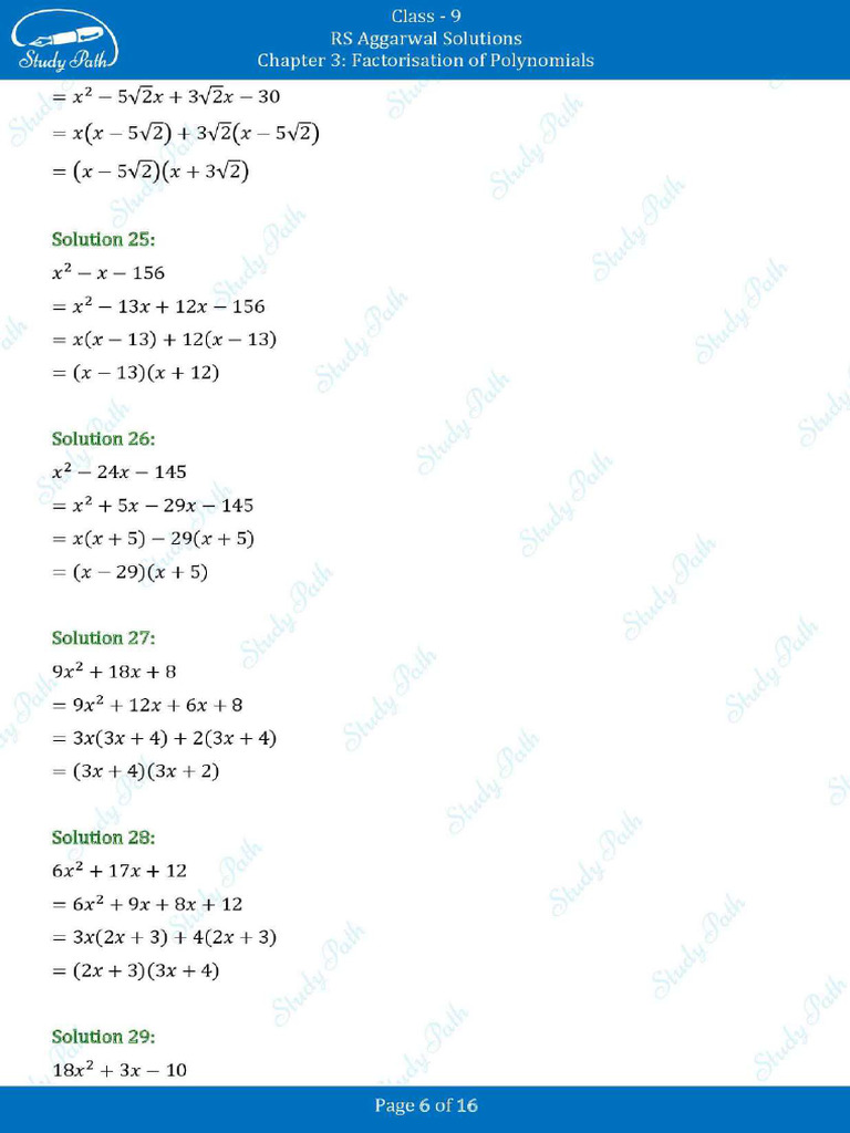 RS Aggarwal Solutions Class 9 Chapter 3 Factorisation of Polynomials ...