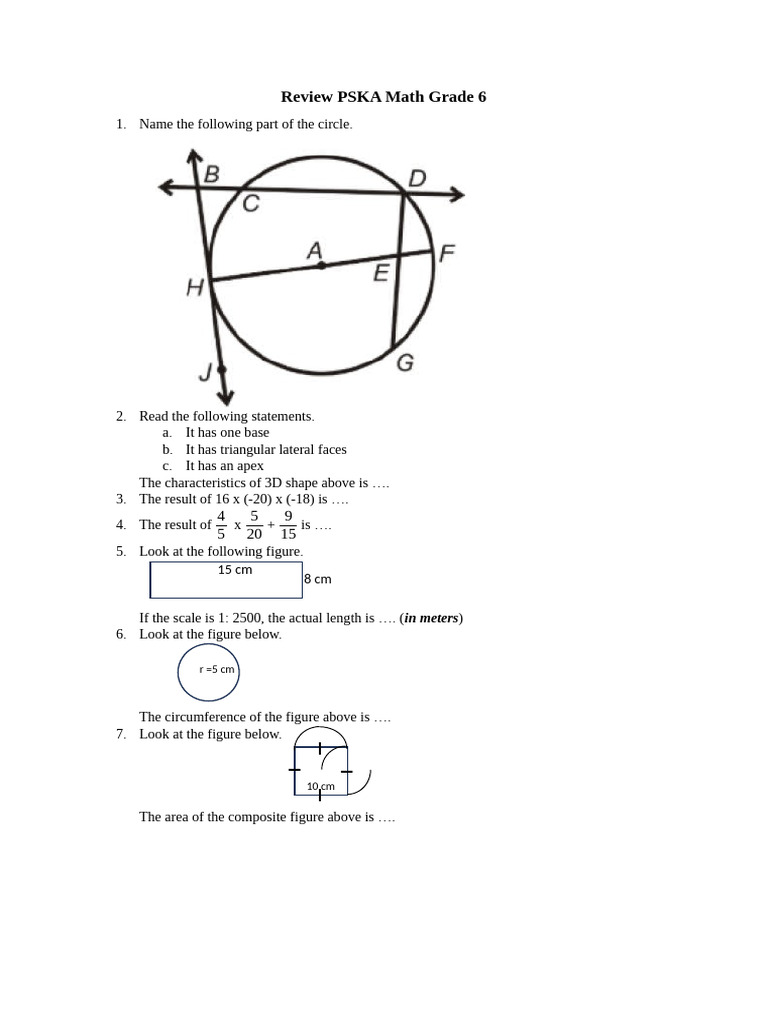 Review PSKA Math Grade 6 | PDF