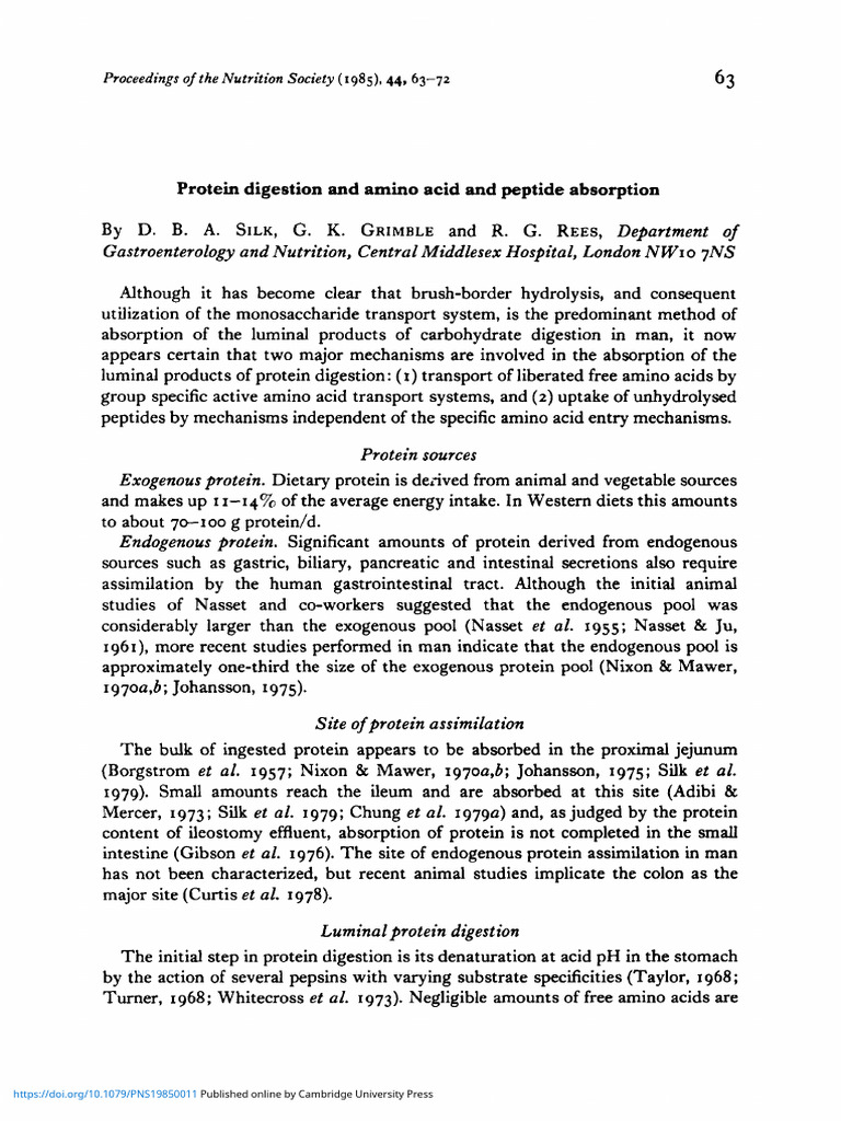 Protein Digestion and Amino Acid and Peptide Absorption | PDF ...