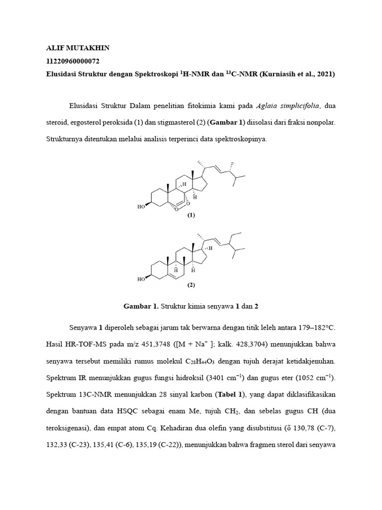 Alif Mutakhin - 11220960000072 - Elusidasi Struktur Dengan Spektroskopi 1H-NMR Dan 13C-NMR | PDF