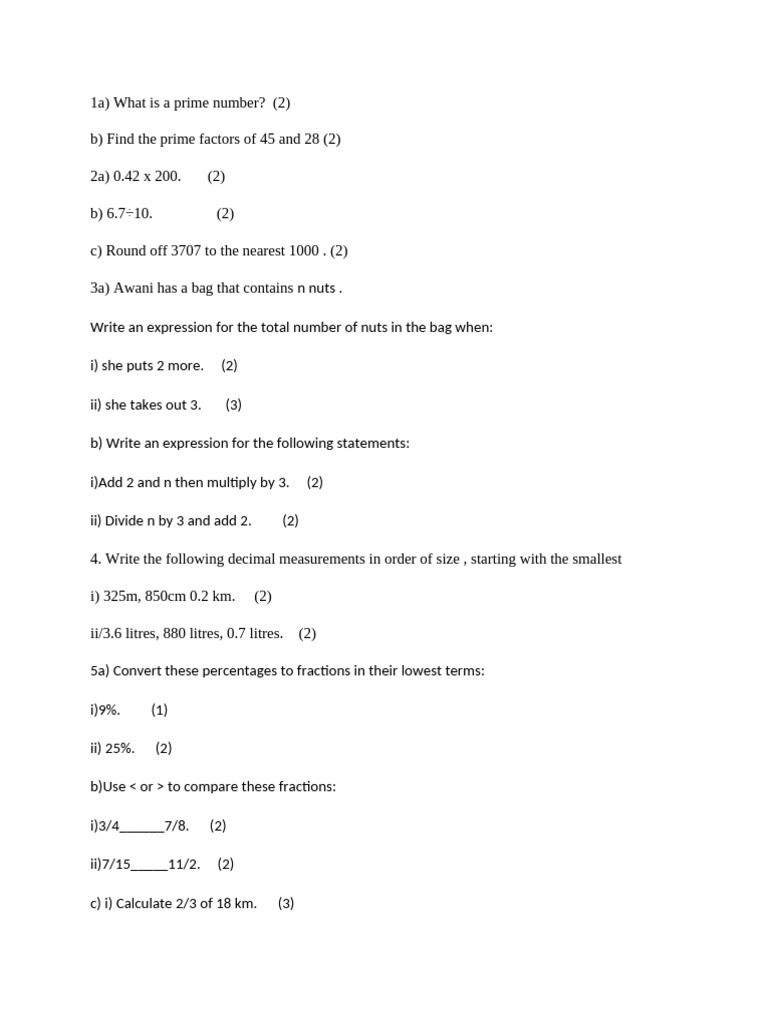 Grade 7 Maths Paper 2 Questions | PDF