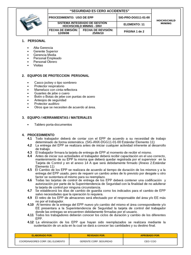 Sig-Pro-Dgg11!01!00 Procedimiento Uso de Epp | PDF