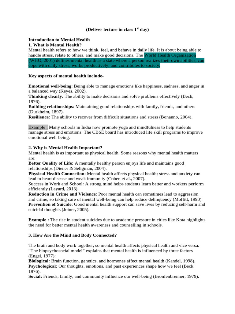 Introduction To Mental Health | PDF | Mental Disorder | Mental Health