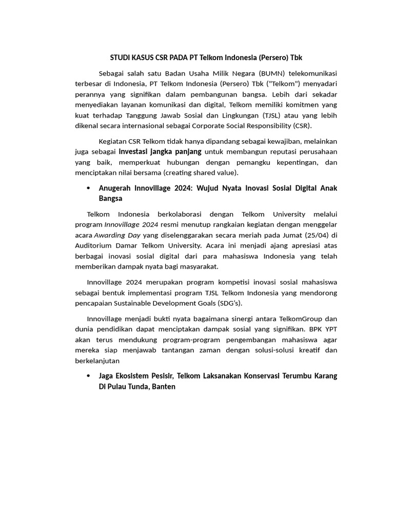Kasus CSR Pada PT Telkom Indonesia | PDF