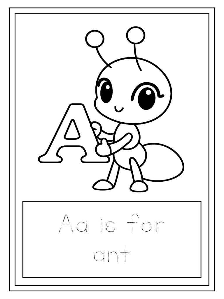 Animal Alphabet Coloring Booklet Grayscale Lined Cartoons | PDF