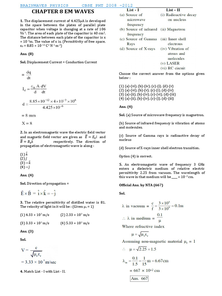 Em Wave Questions and Soulutions | PDF | Waves | Electromagnetic Radiation