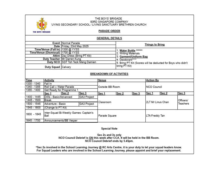 BB93 19.05.2025 Parade Order | PDF