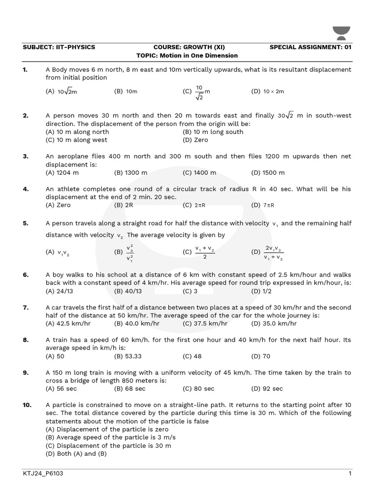 Special Assignment Kinematics | PDF | Acceleration | Speed