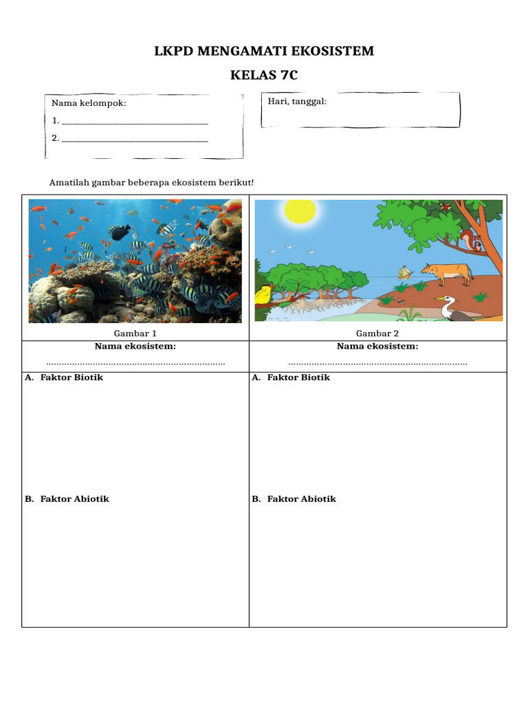 LKPD Ekosistem Kelas 7C: Observasi | PDF
