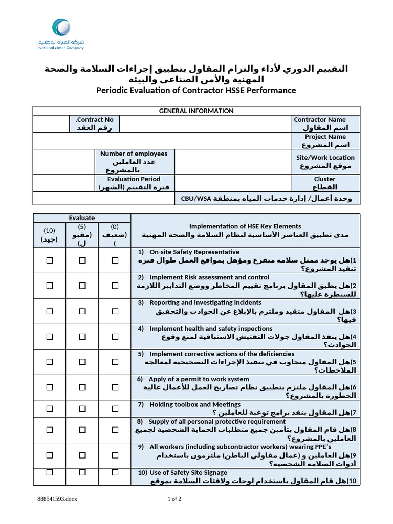 00_BS01_FM_025.01_02 Periodic Evaluation of Contractor HSSE Performance ...