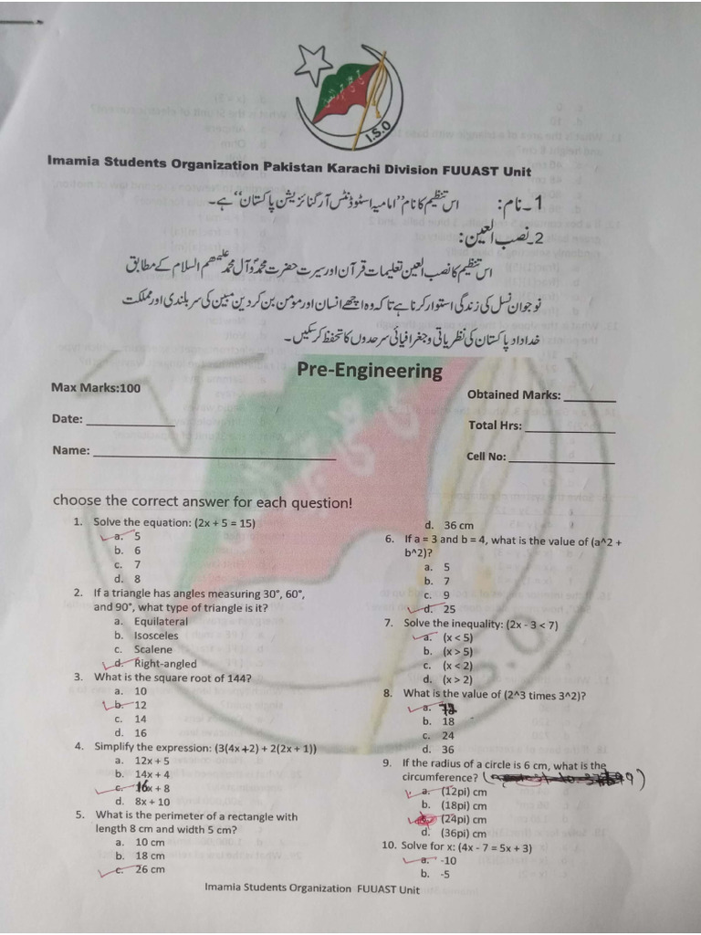 ISO Pre-Eng (Answer Key) | PDF