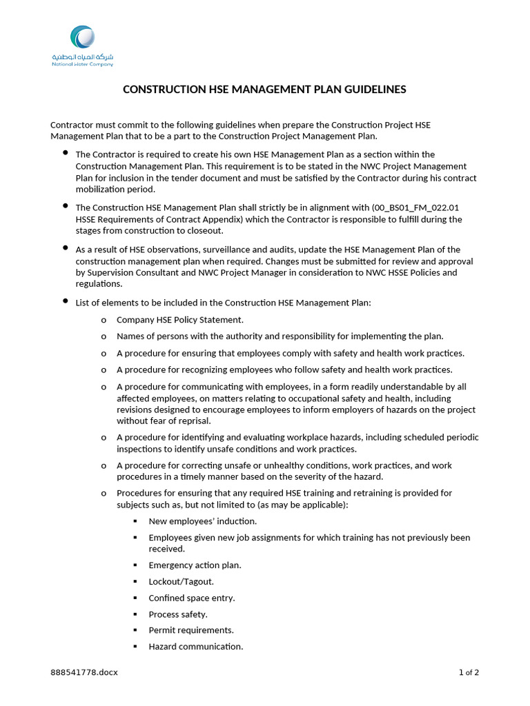 PMF-017-HSE-232 - 02 Construction HSE Management Plan Guidelines | PDF ...