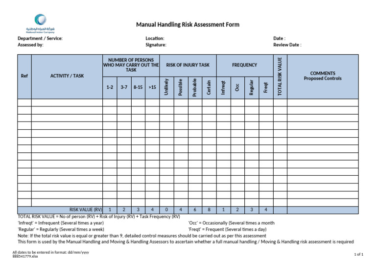 PMF-017-HSE-121 - 02 Manual Handling Risk Assessment | PDF | Risk ...