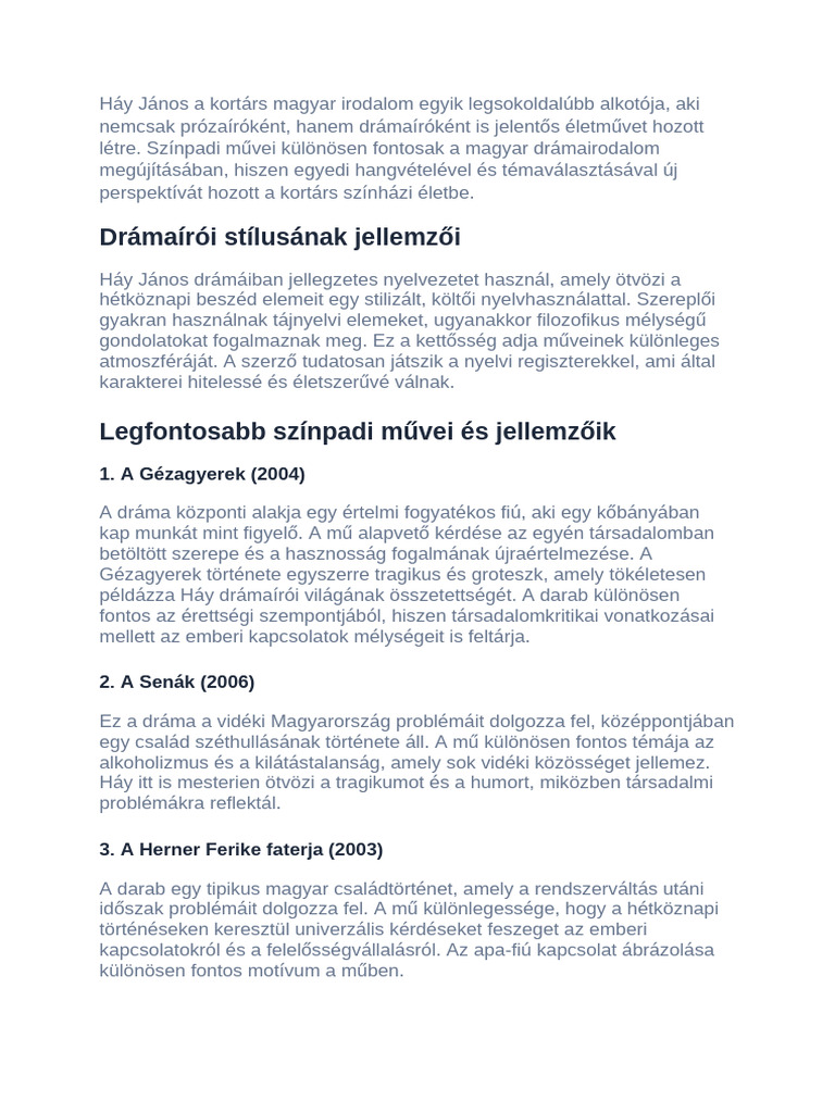 Háy János A Kortárs Magyar Irodalom Egyik Legsokoldalúbb Alkotója | PDF