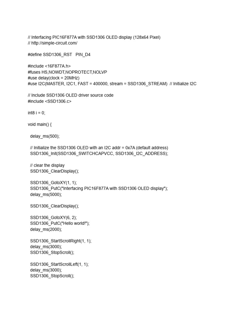 Interfacing PIC16F877A With SSD1306 OLED Display (128x64 Pixel) | PDF