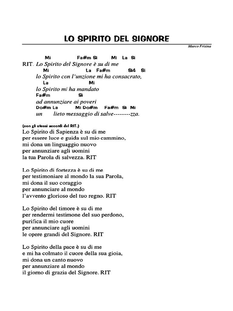 Lo Spirito Del Signore Accordi | PDF
