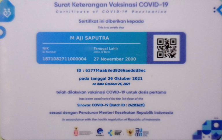 Surat Keterangan Vaksin Dosis 1 | PDF