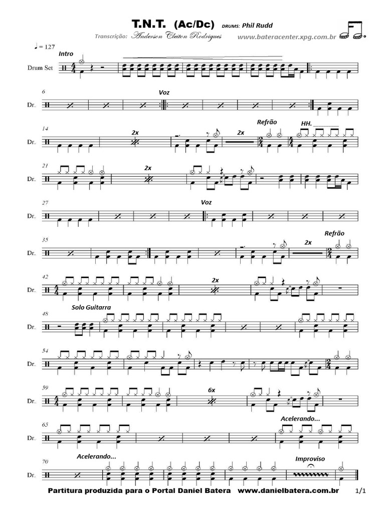 Partitura Bateria TNT Acdc Portal Daniel Batera | PDF