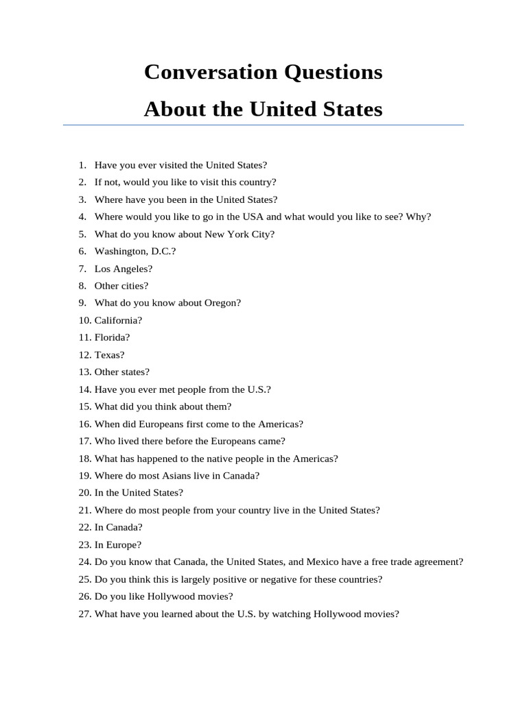 Conversation Questions About the USA | PDF
