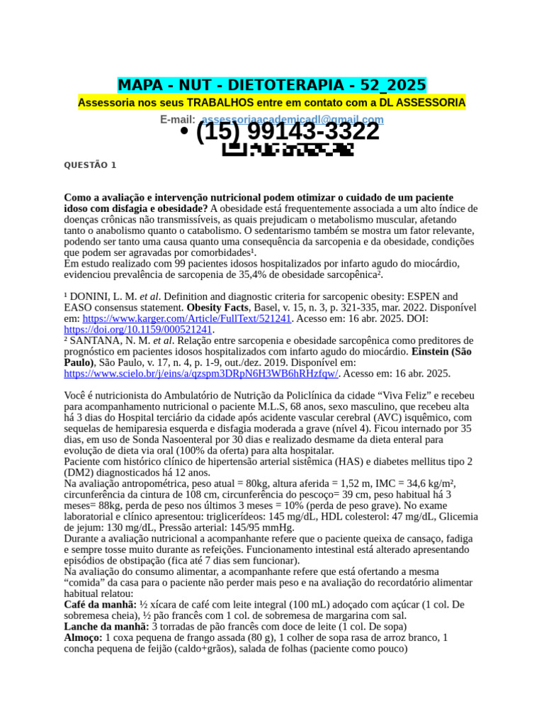 Mapa - Nut - Dietoterapia - 52 - 2025 | PDF | Proteínas | Obesidade