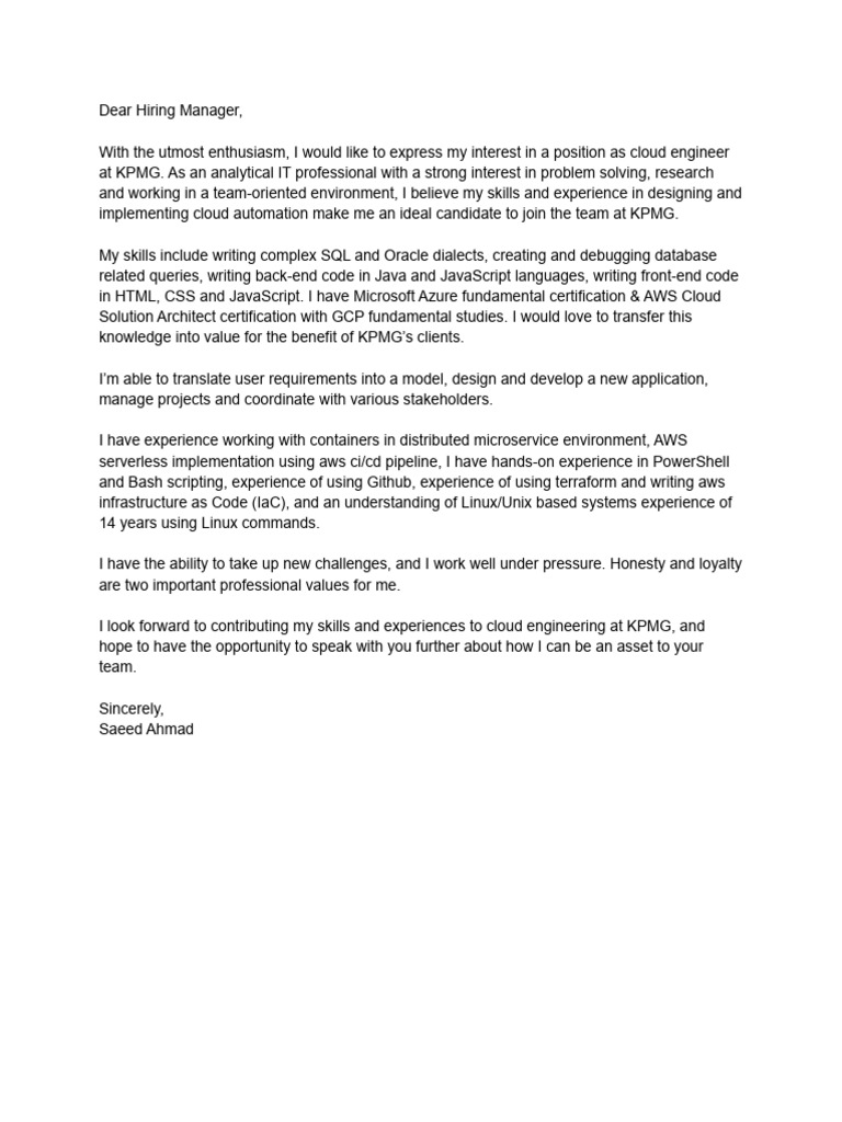 KPMG Cover Letter | PDF