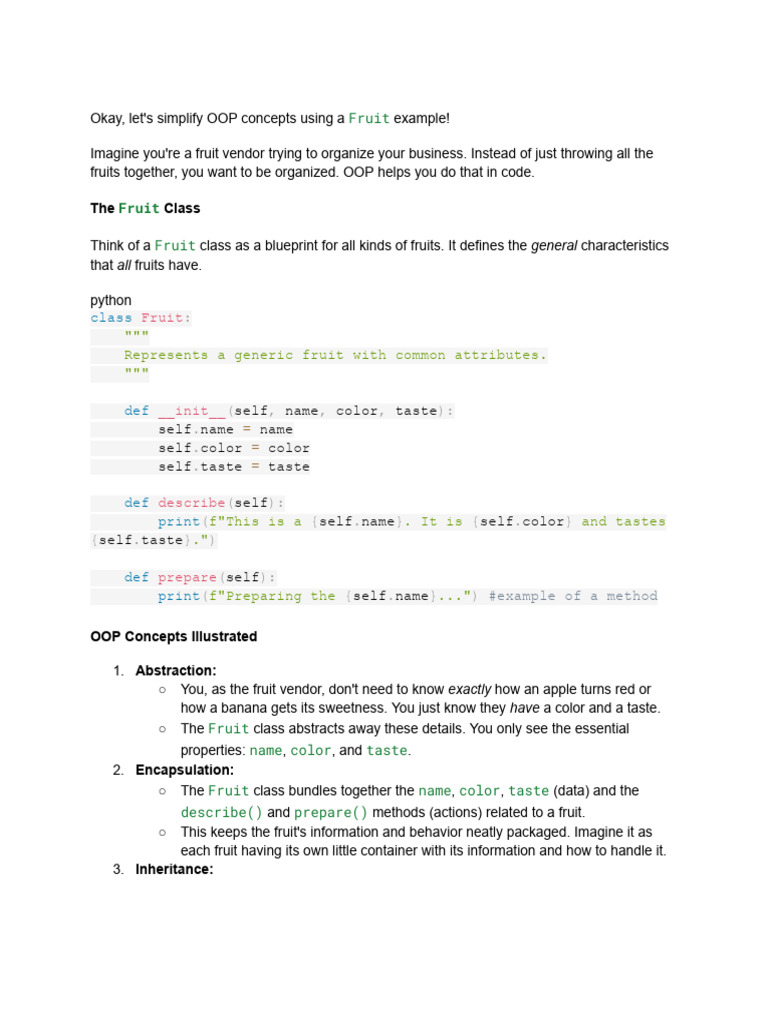 OOP Concepts Using A Fruit Example | PDF | Method (Computer Programming ...