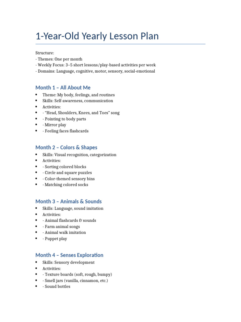 1-Year-Old Lesson Plan Overview | PDF | Perception
