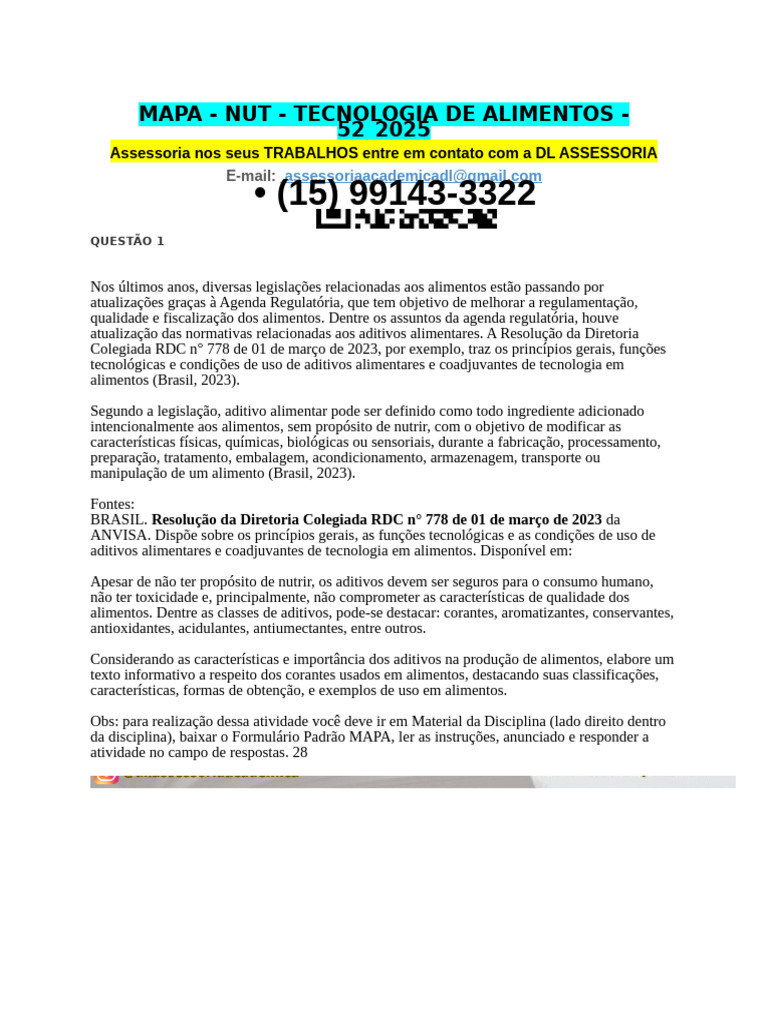 Mapa - Nut - Tecnologia de Alimentos - 52 - 2025 | PDF